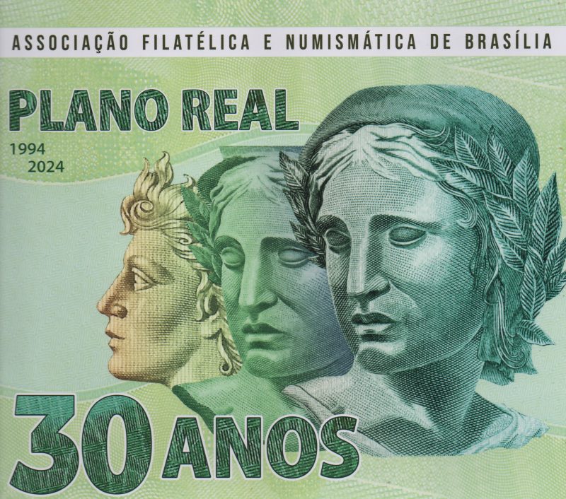 9833 – Os 30 Anos do Plano Real – cédula comemorativa no folder ...