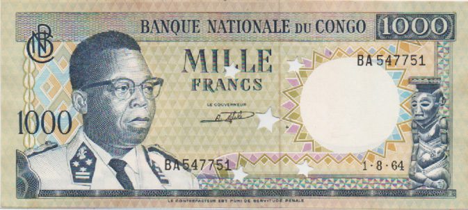 4675 – Republica Democrática do Congo – 1000 Francos (com furos ...